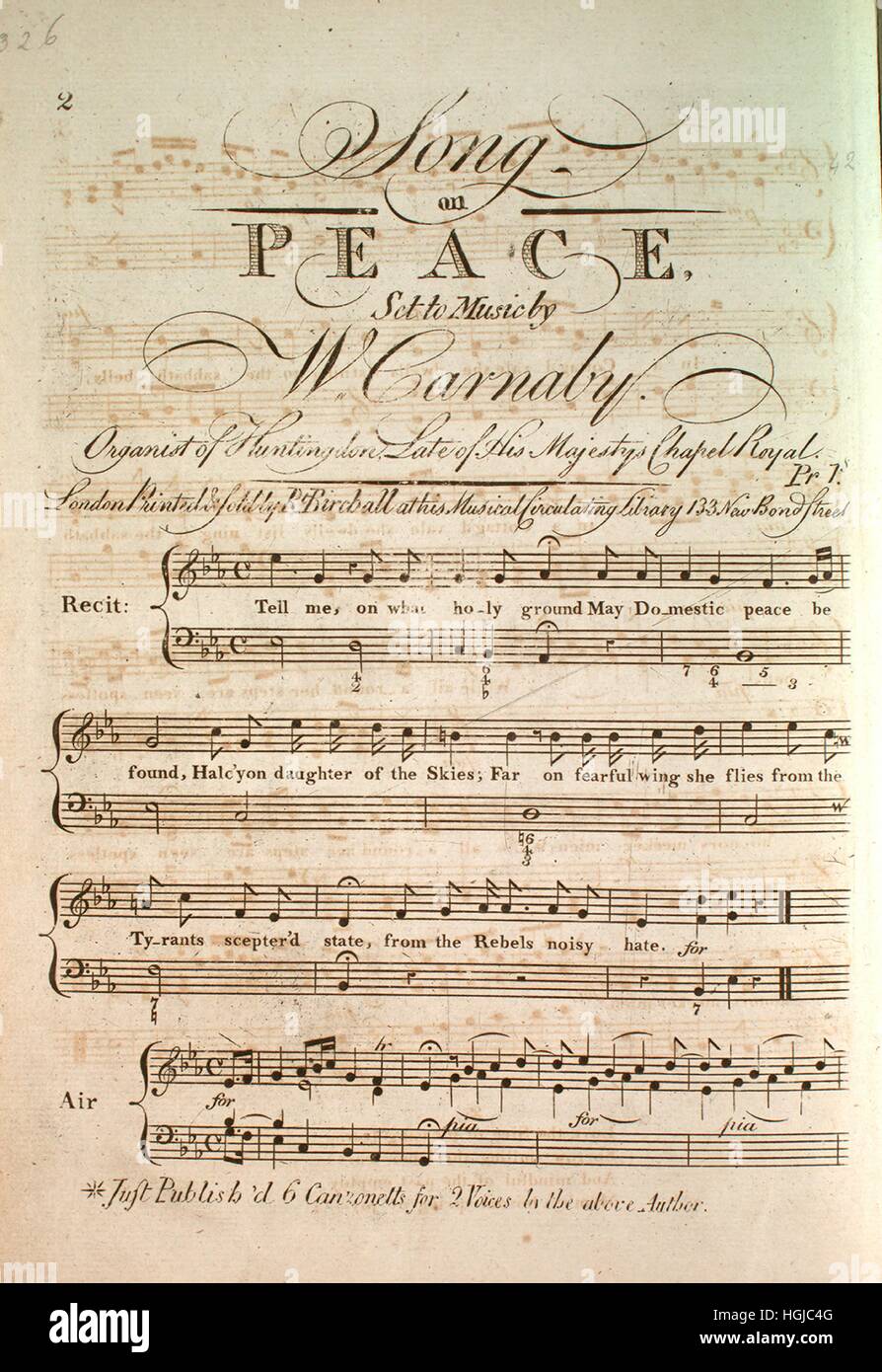 Sheet music cover image of the song 'Song on Peace', with original ...