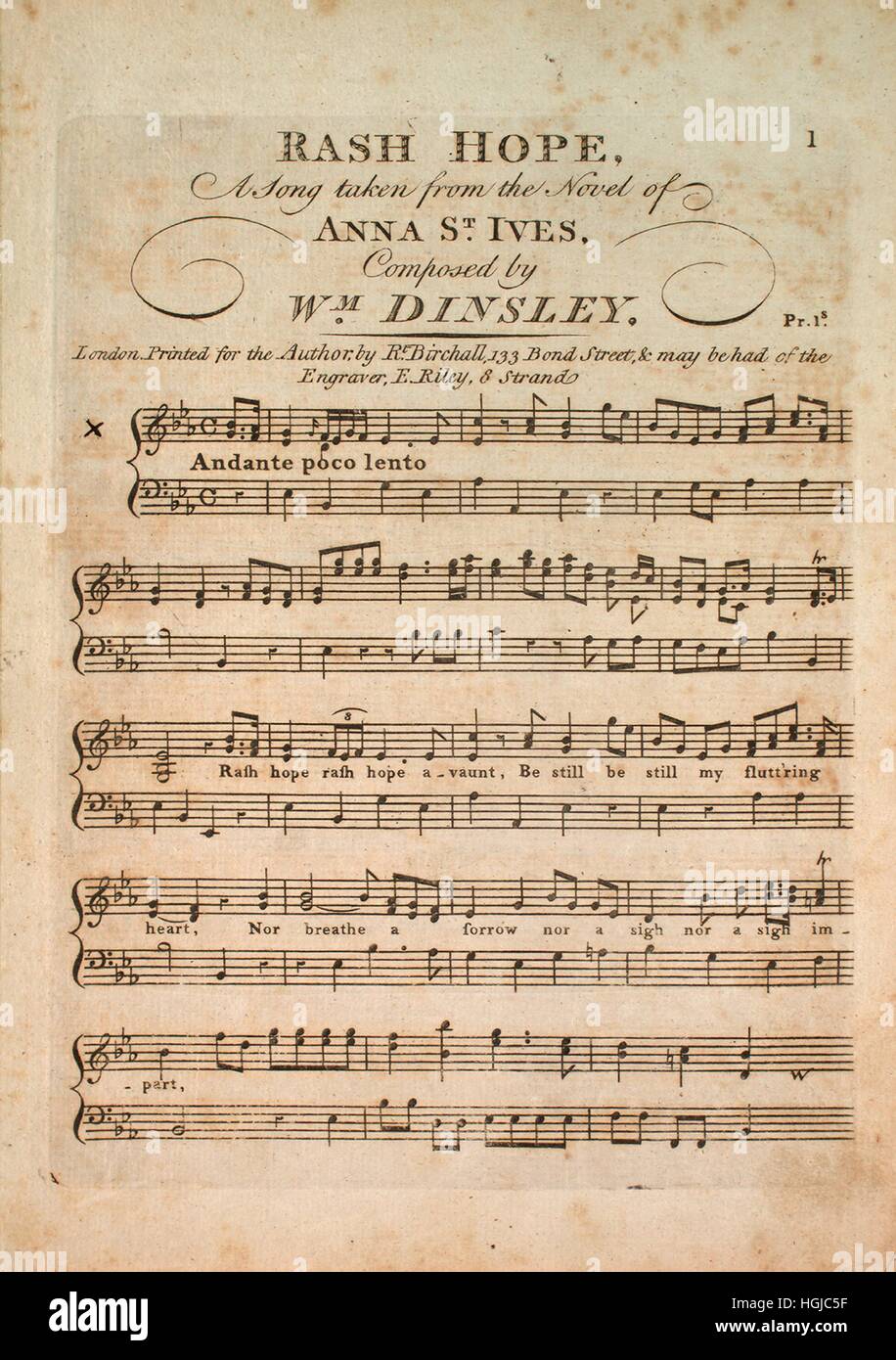 Sheet music cover image of the song 'Rash Hope A Song Taken From the ...