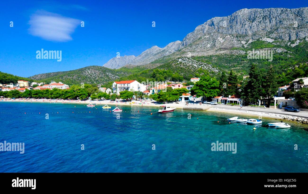 Holiday landscape- blue sea & sky with beach Stock Photo - Alamy
