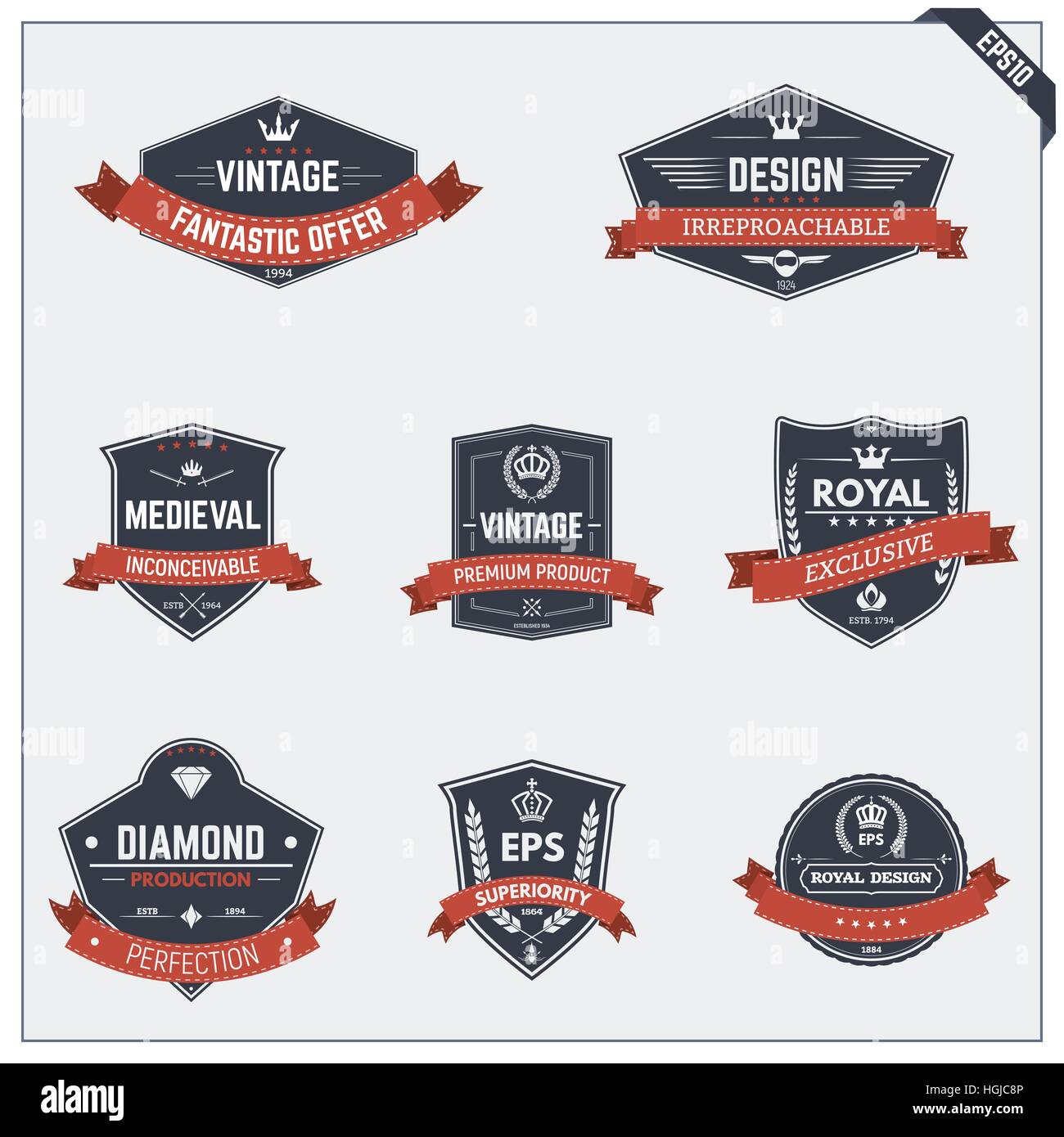 Set of retro vintage badges icons and emblems, signs for logotype, coat ...