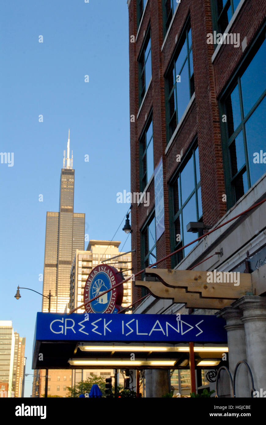 Greektown restaurant and Willis Tower, formerly Sears Tower, Chicago ...