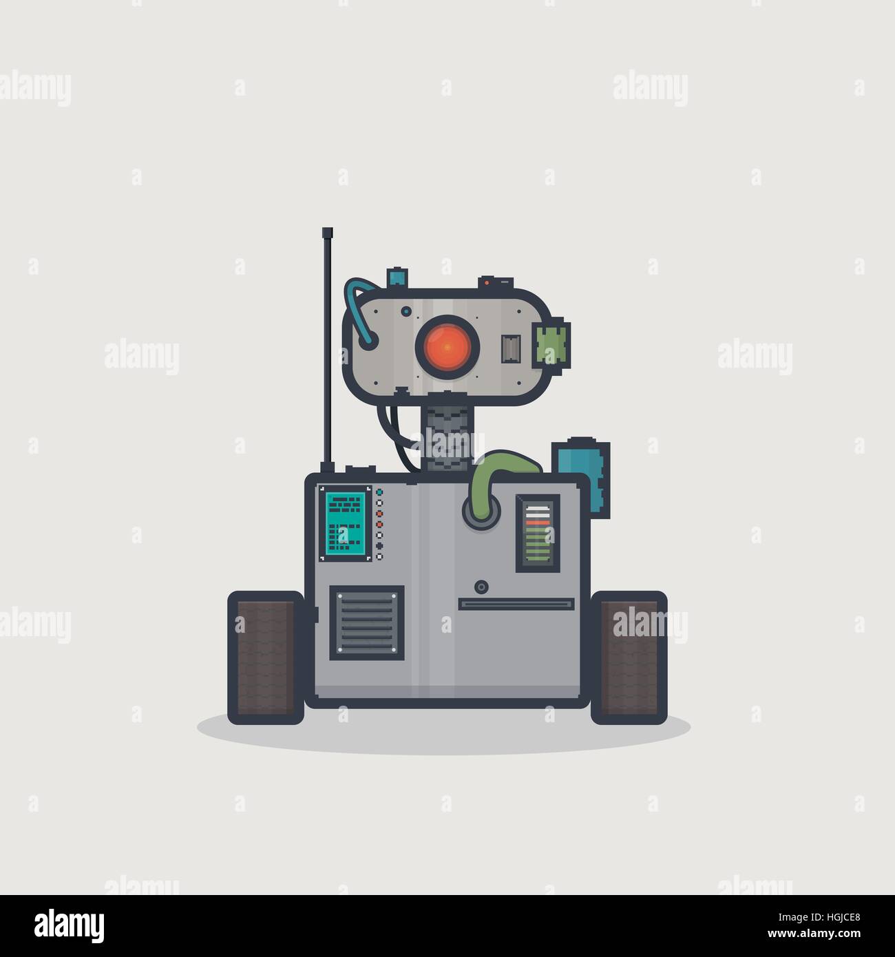 Line pixel style classic robot with rectangle body and moving head on ...