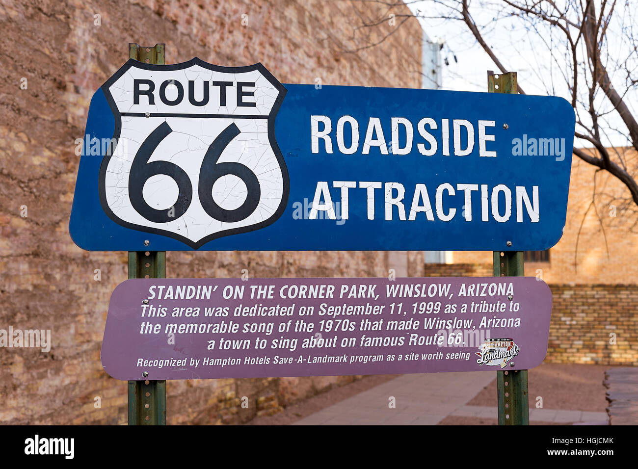 Standin on the corner park winslow arizona sign hi-res stock ...