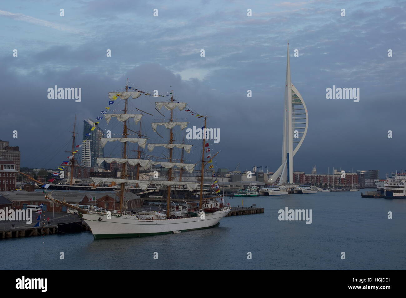 Mexican Tall Ship CUAUHTEMOC and the Spinnaker Tower at Dusk Portsmouth ...