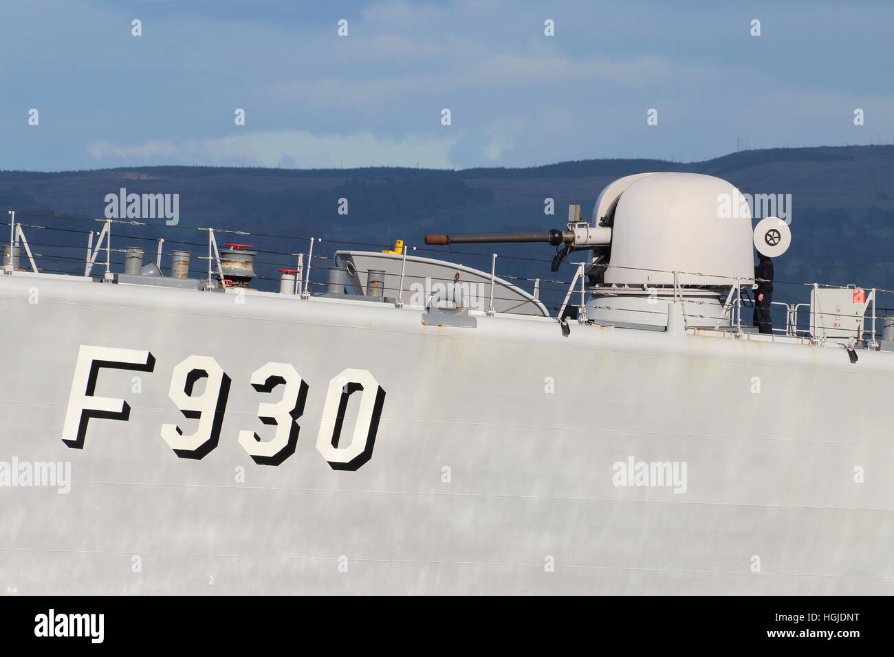 An OTO Melara (Otobreda) 76mm naval gun, on BNS Leopold I (F930), a ...