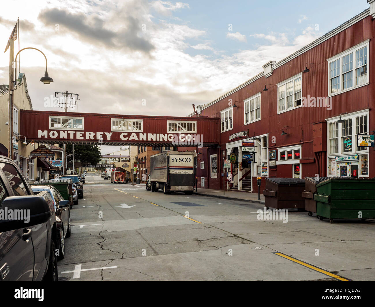Former factory buildings in the historic Cannery Row in Monterey ...