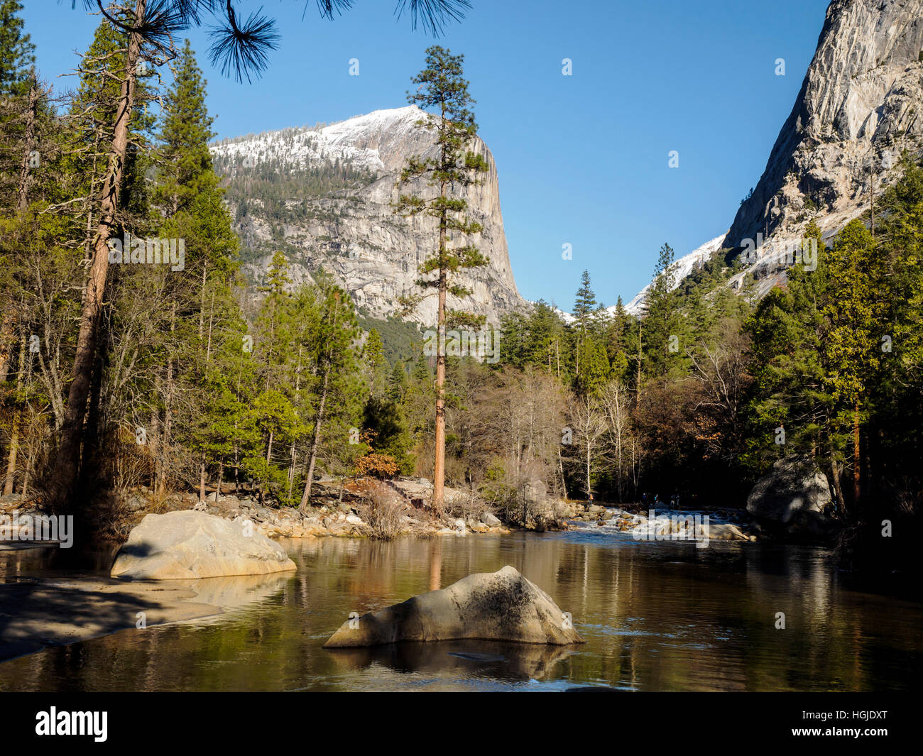 Mirror Lake and Half Dome in the Yosemite Valley on a bright winter day ...