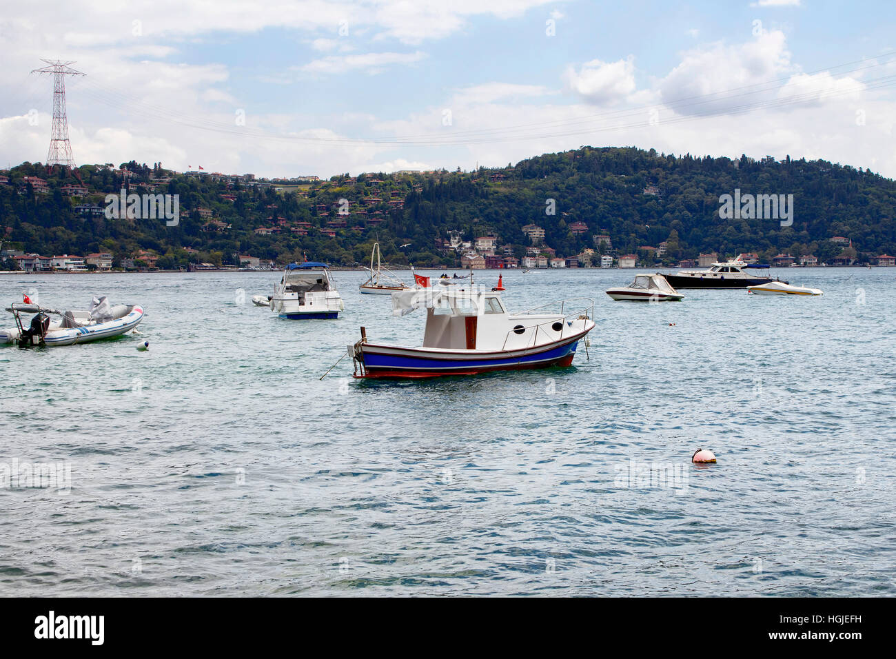 View of bay of luxury neighborhood Bebek on European side of Istanbul ...