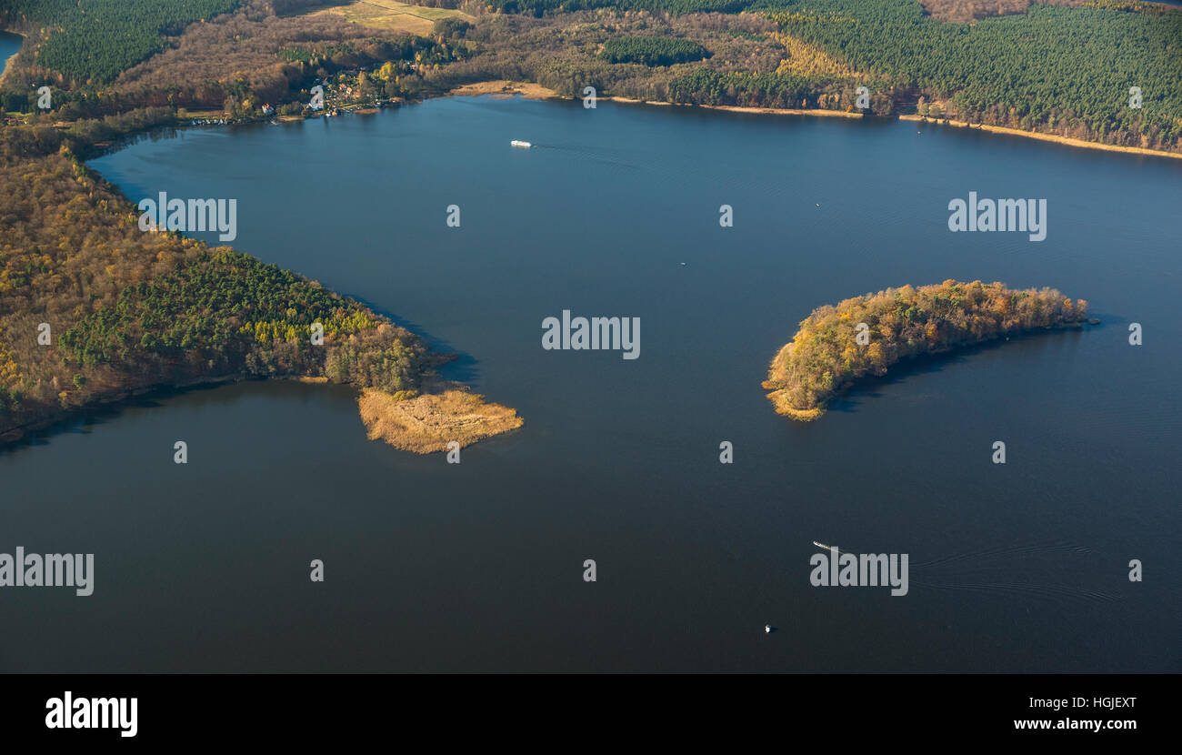 Aerial view, Rheinberg on Big Rheinsberger lake, Rheinsberg ...
