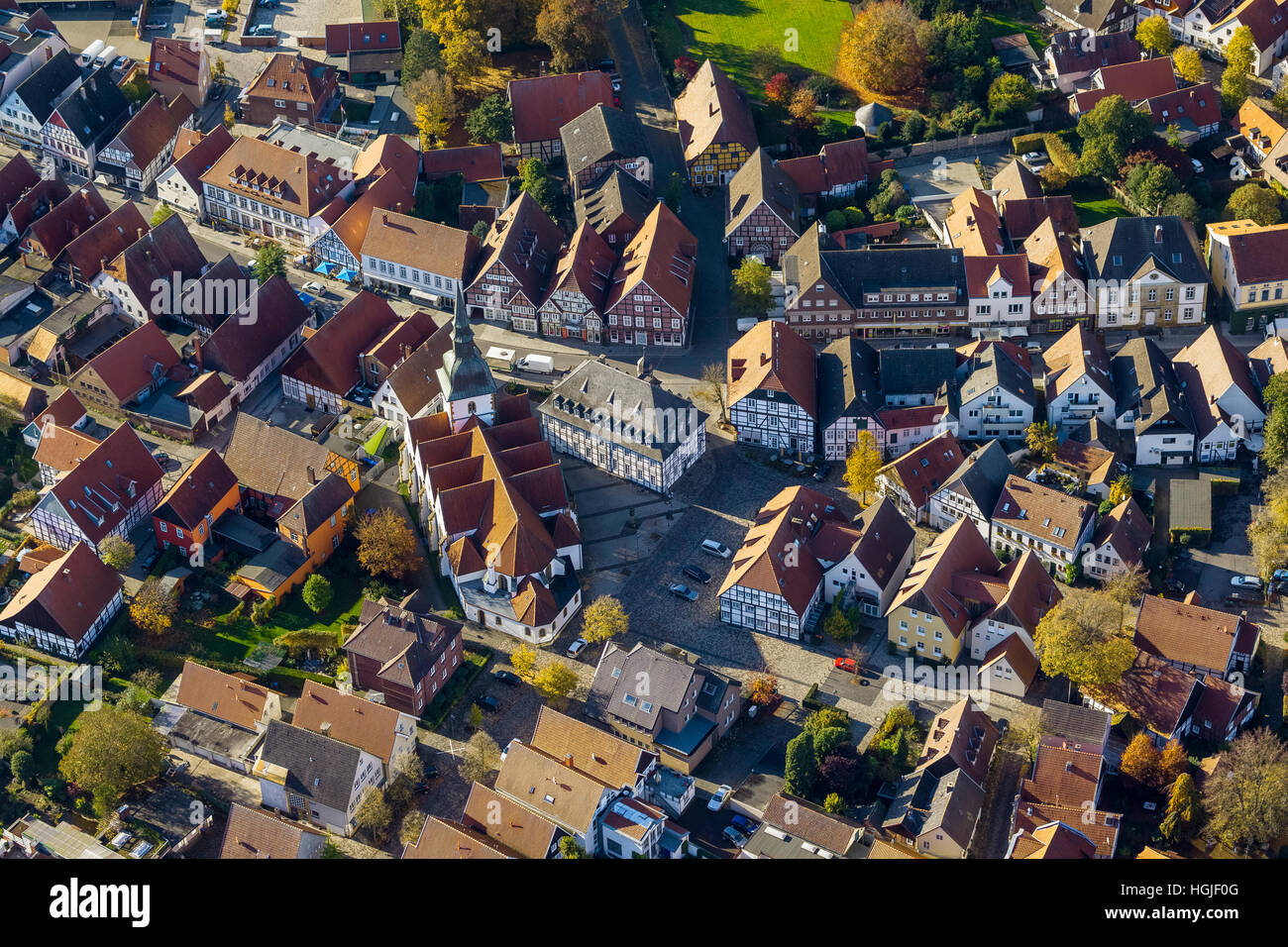 Aerial, Church of St. John Baptist, Rietberg, East Westphalia, North ...