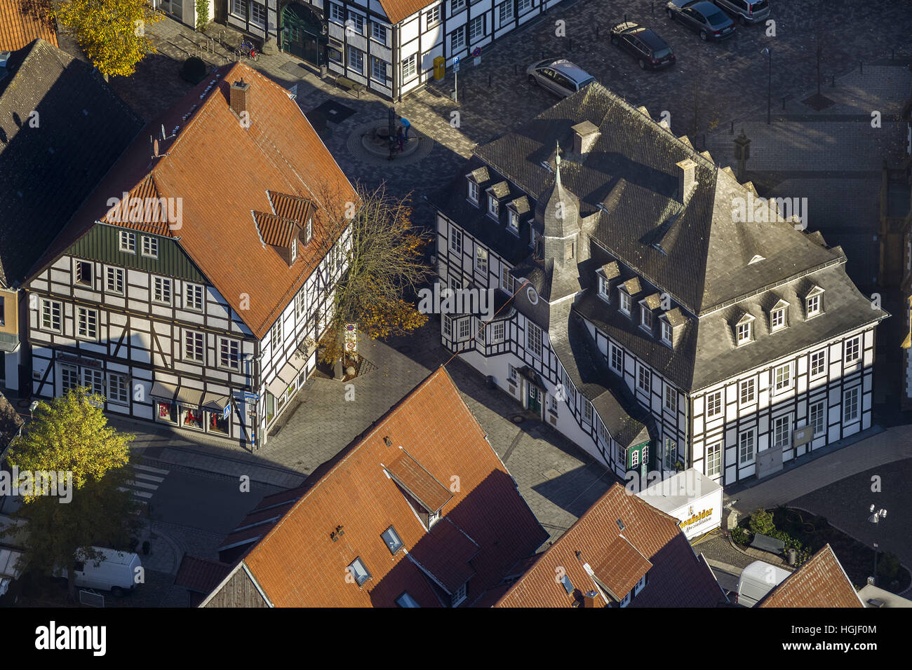 Aerial view, historic City Hall Rietberg, Rietberg, East Westphalia ...