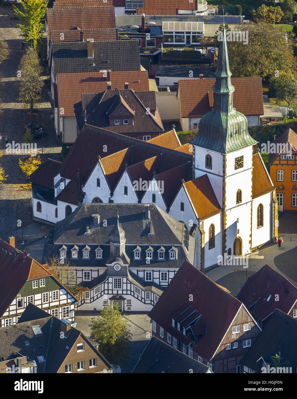 Aerial, Church of St. John Baptist, Rietberg, East Westphalia, North ...