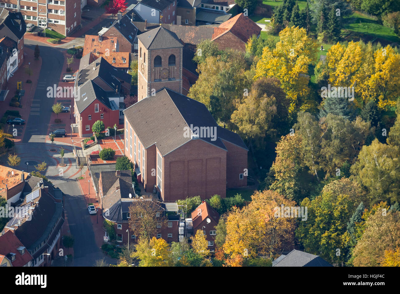 Aerial view, church, Übach-Palenberg, Übach-Palenberg, Kreis Heinsberg ...