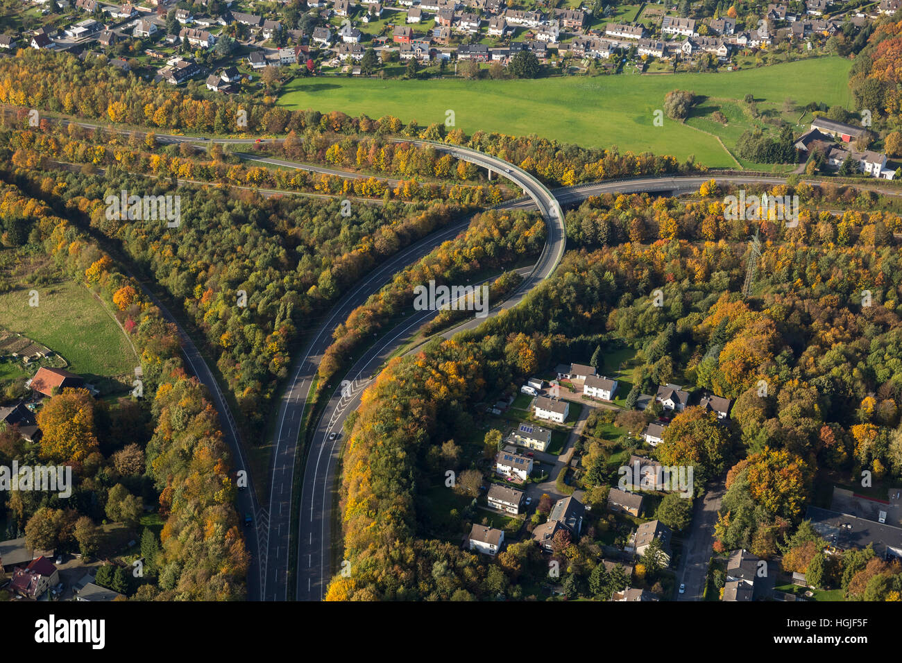 Aerial view expressways Autobahndreieck Velbert North A535 and A44 ...