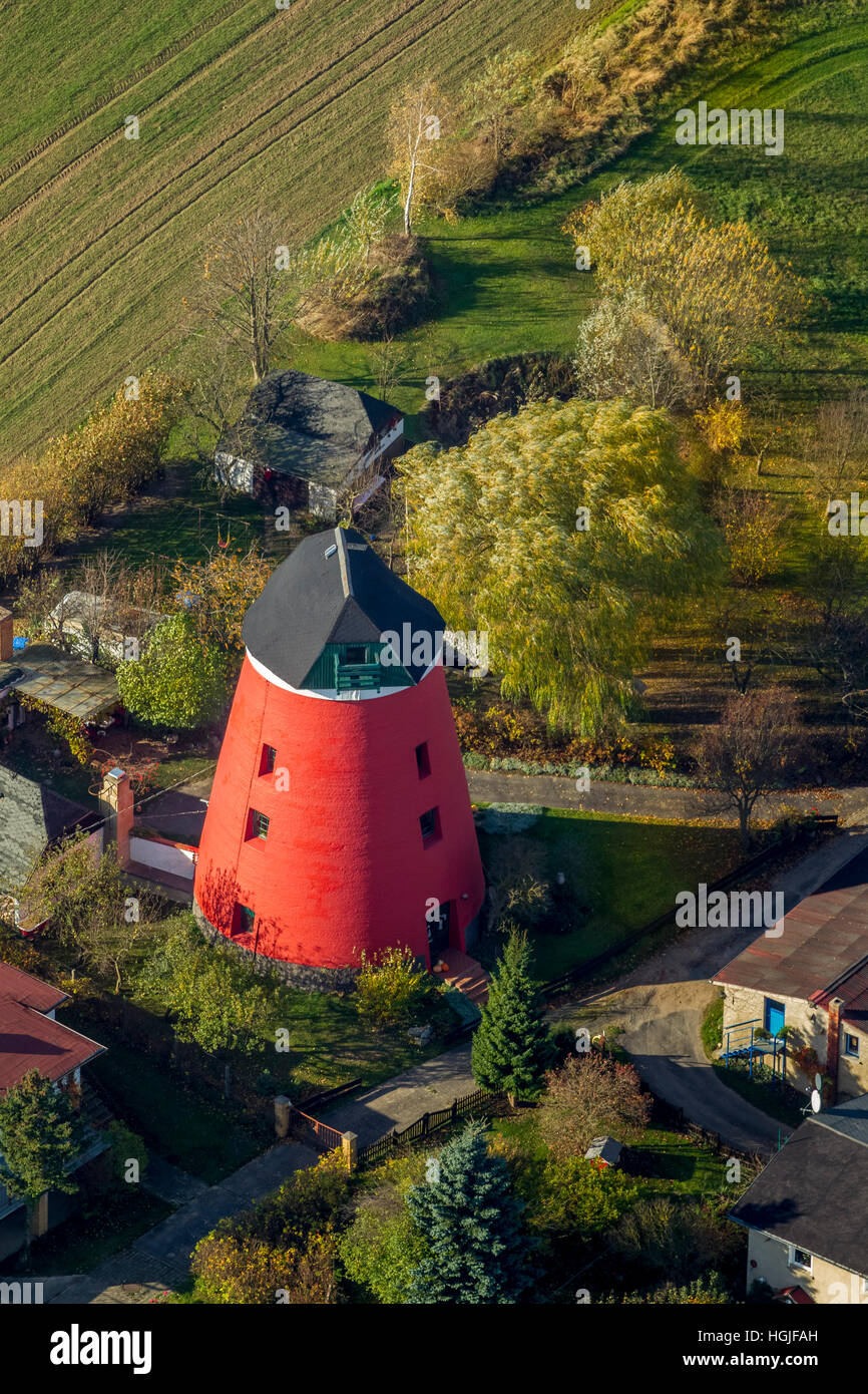 Aerial view, mills museum Woldegk, Woldegk, Mecklenburg Lake District ...