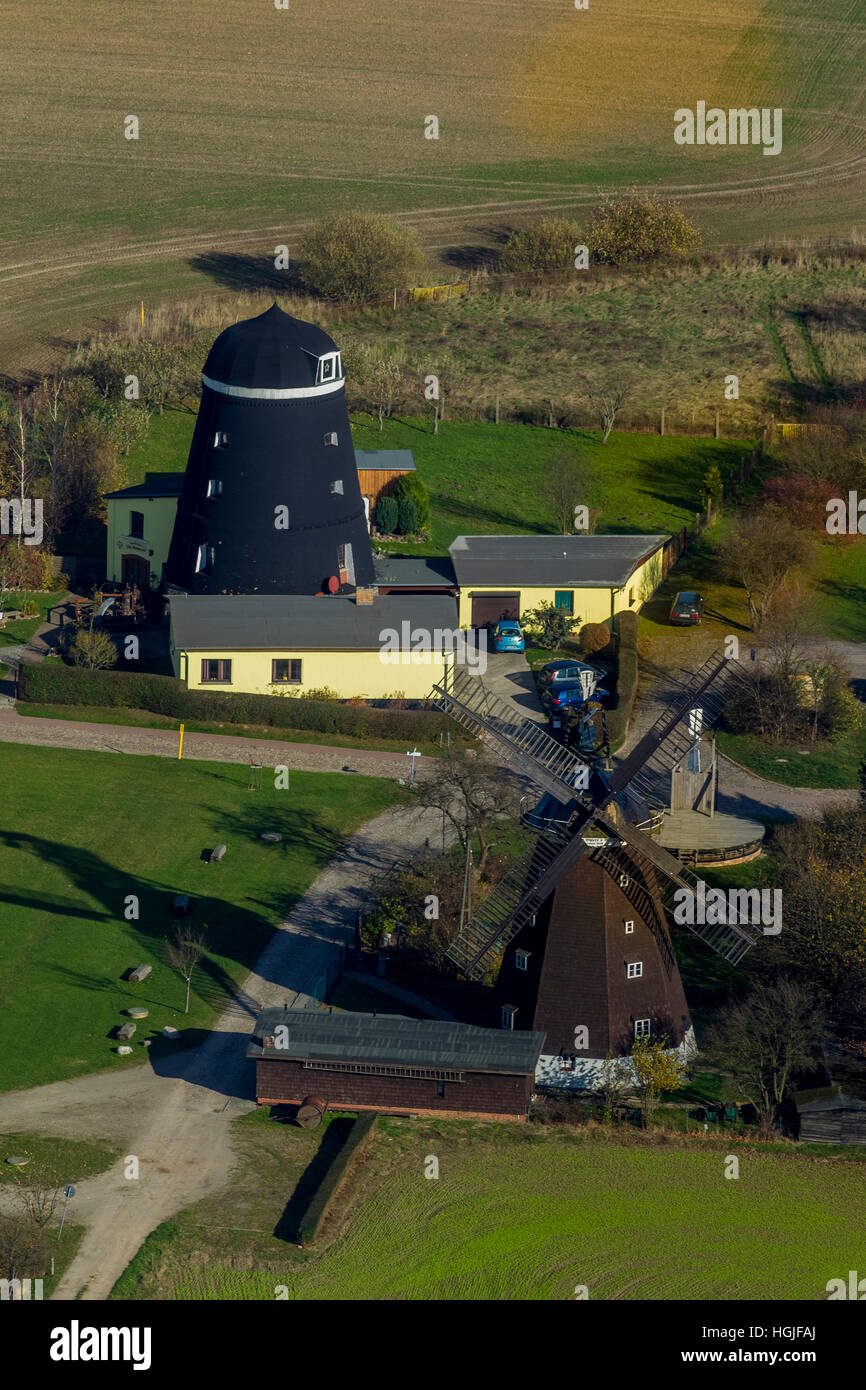 Aerial view, mills museum Woldegk, Woldegk, Mecklenburg Lake District ...