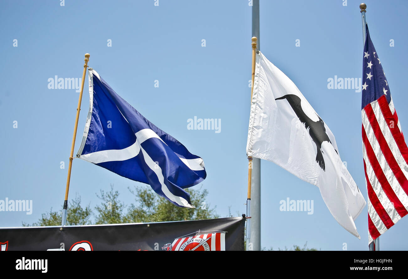 Flags flying at the Scottish Highland Games Gathering of Clans clan ...