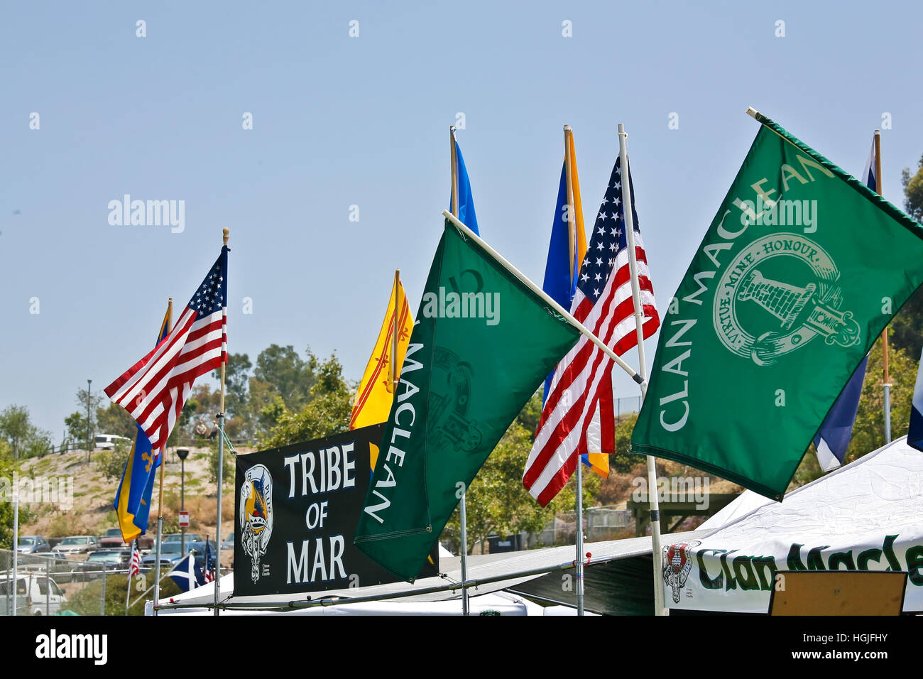 Flags flying at the Scottish Highland Games Gathering of Clans clan ...