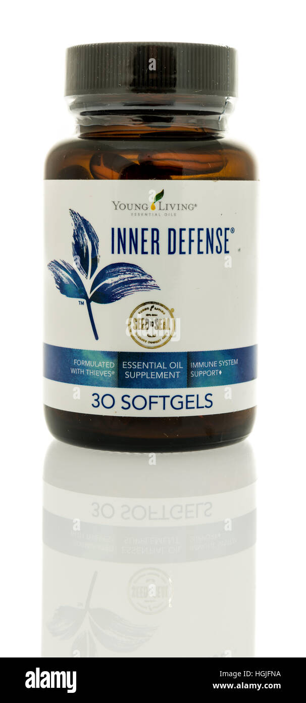Winneconne, WI - 1 January 2017: Bottle of Young Living inner defense ...