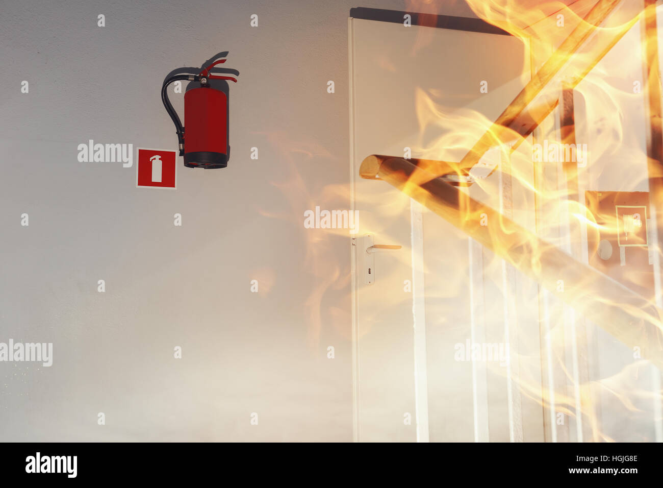 Fire in the building - emergency exit Stock Photo - Alamy