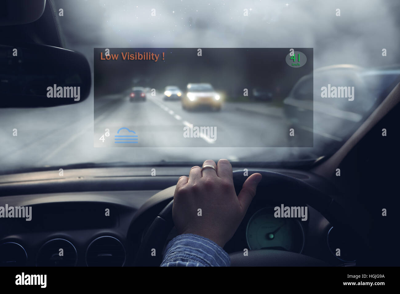 very low visibility on the road Stock Photo - Alamy