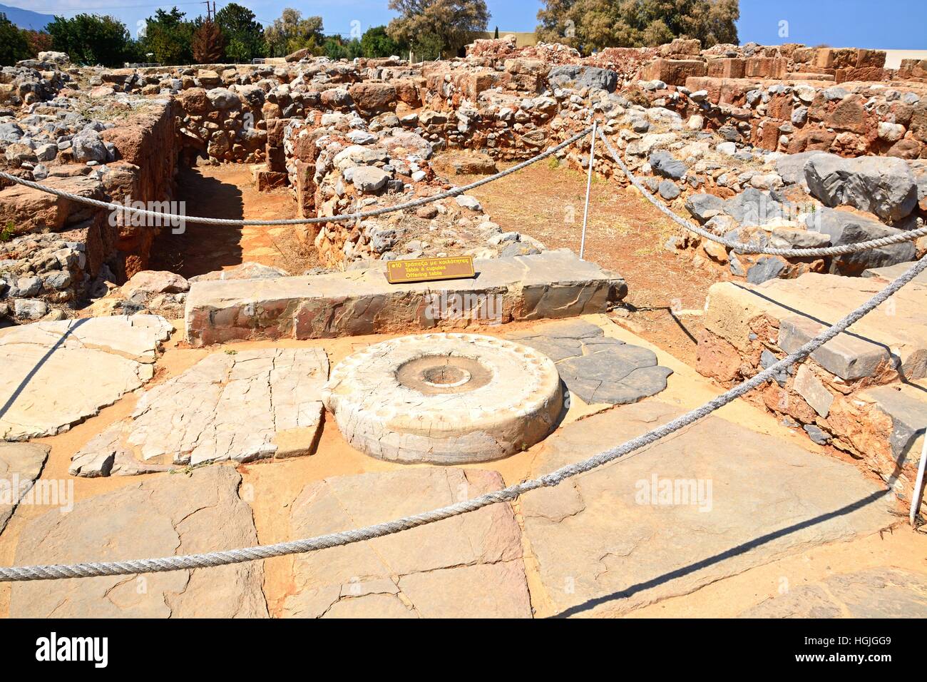 Ancient offering table at the Minoan Malia ruins archaeological site ...