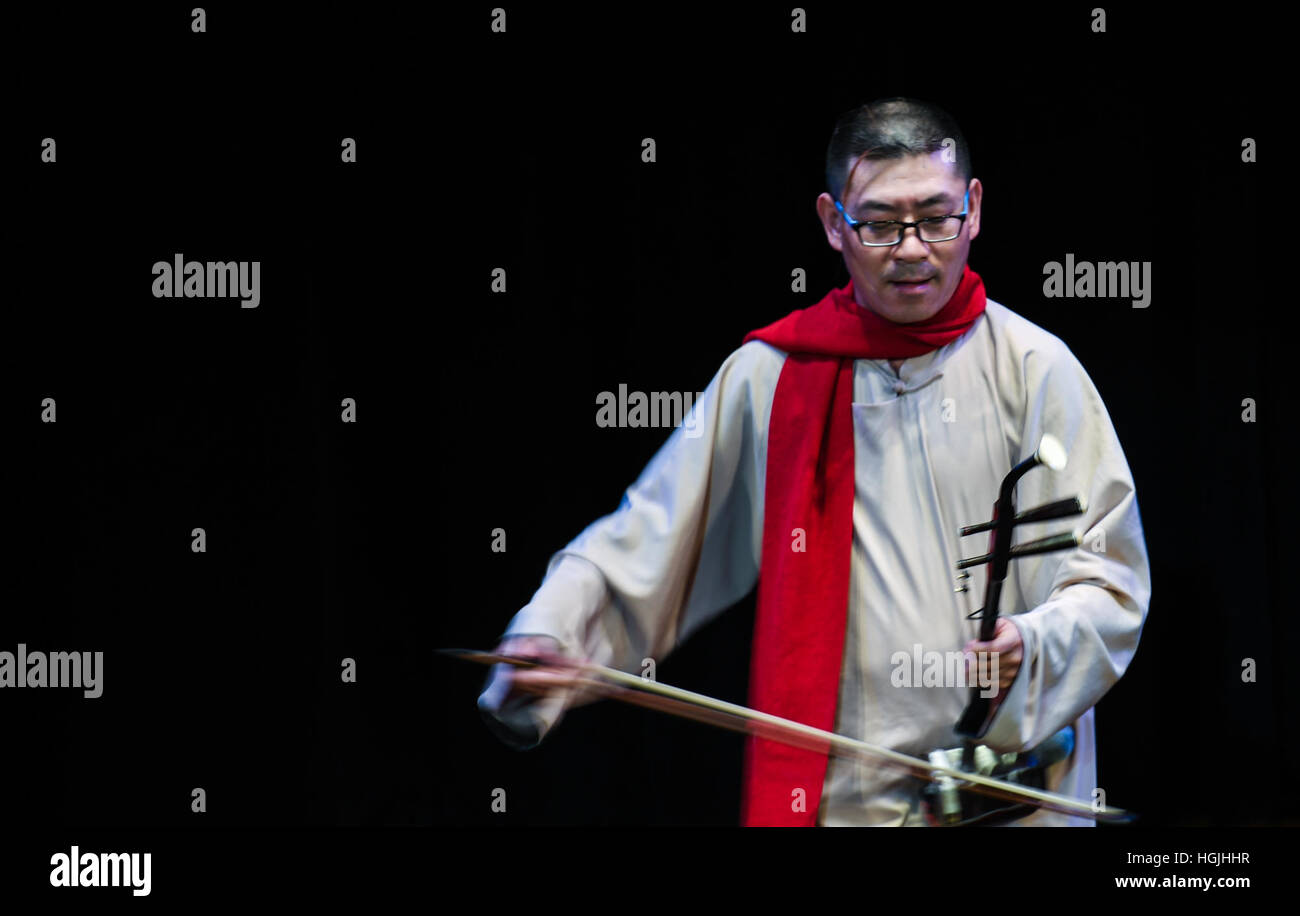 New York, USA. 9th Jan, 2017. Musician of China's Inner Mongolia ...