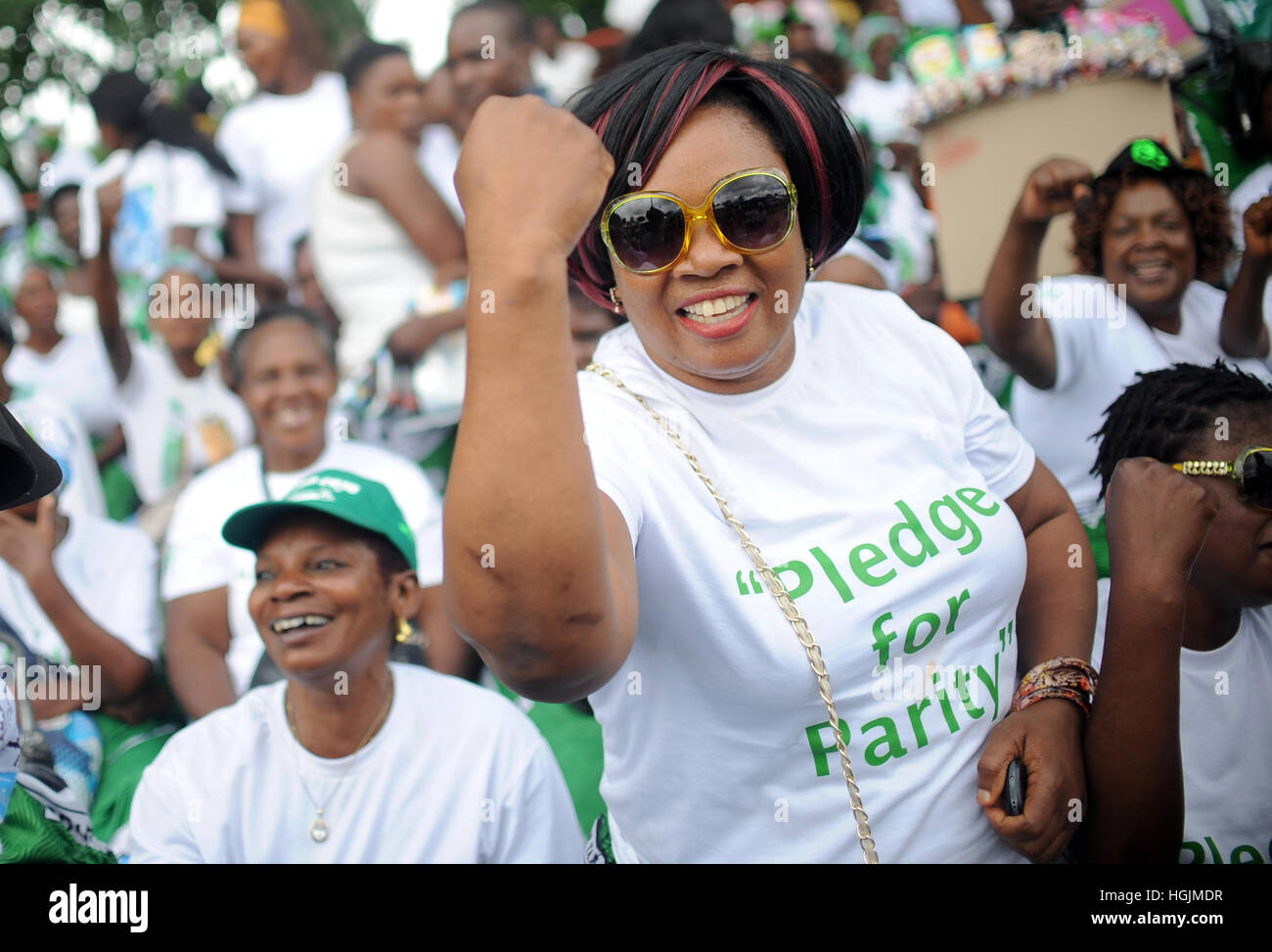 Women belonging to the Patriotic Front (PF) party celebrake ...