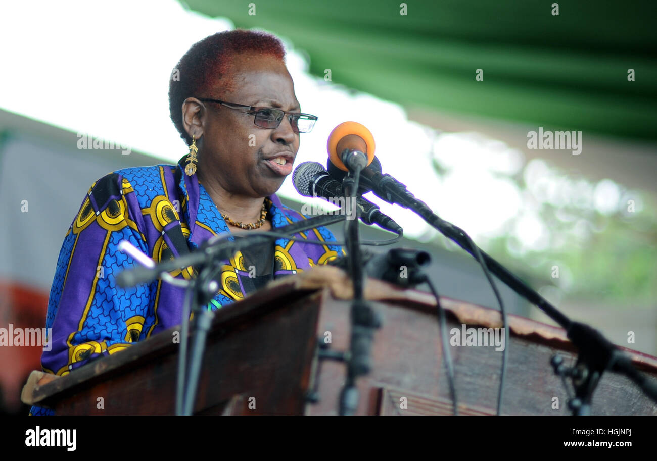 Lusaka, Zambia. 08th Mar, 2016. Sara Longwe from NGOCC gives a talk at an event celebrating ...