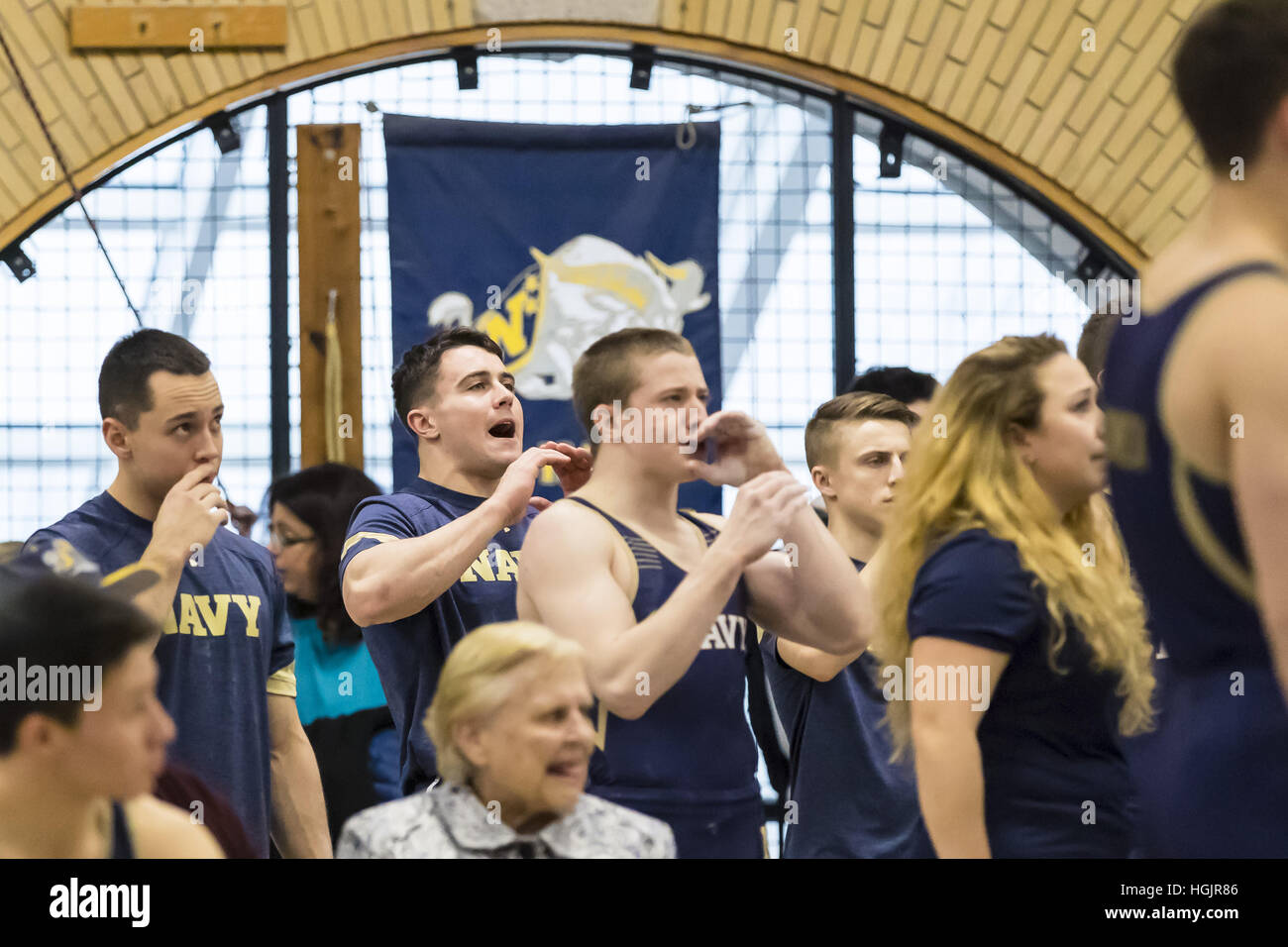 Annapolis, USA. 21st Jan, 2017. Navy teammates cheer on as Navy ...