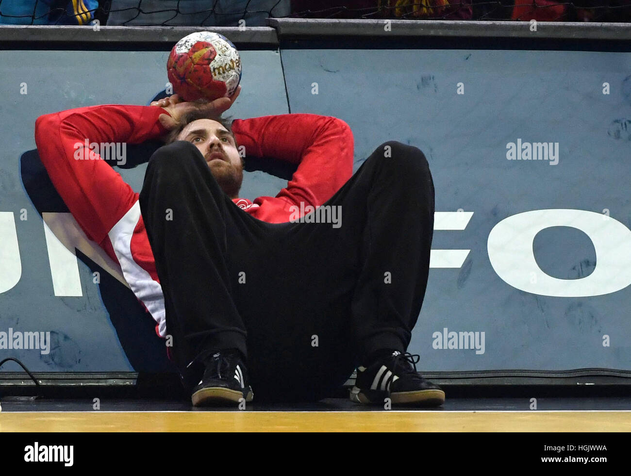 The goalkeeper of the German team, Andreas Wolff, reacts at the end of ...
