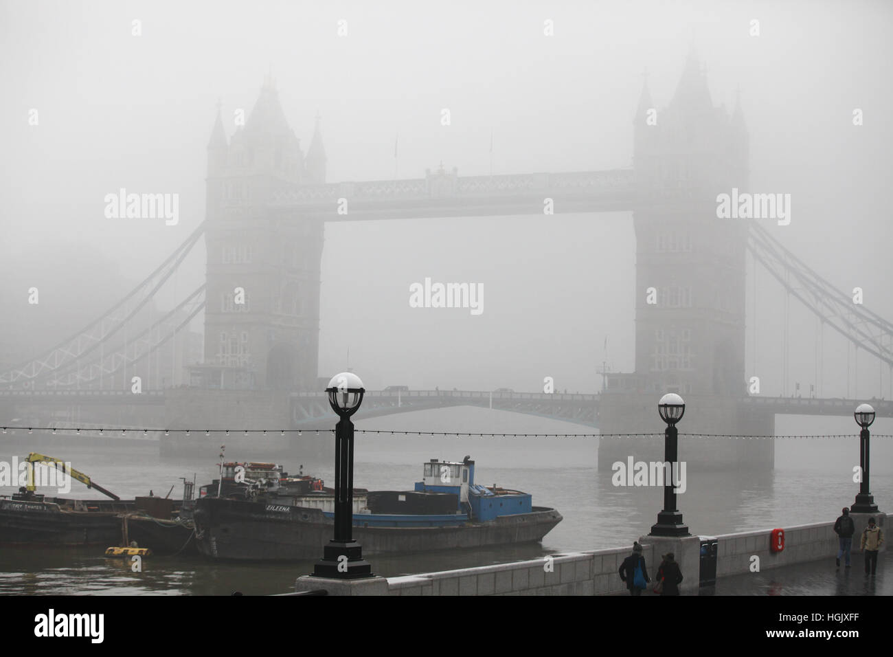 Tower Bridge, London, UK. 23rd Jan, 2017. Tower Bridge is hidden under ...