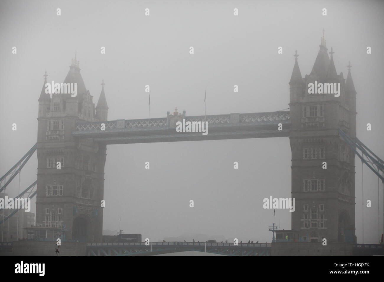 Tower Bridge, London, UK. 23rd Jan, 2017. Tower Bridge is hidden under ...