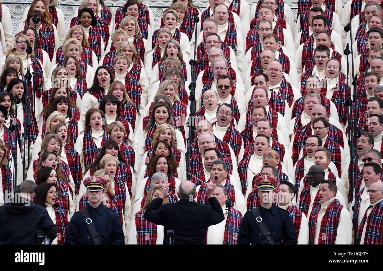 The Mormon Tabernacle Choir sings "America the Beautiful" during the Inauguration Ceremony of ...