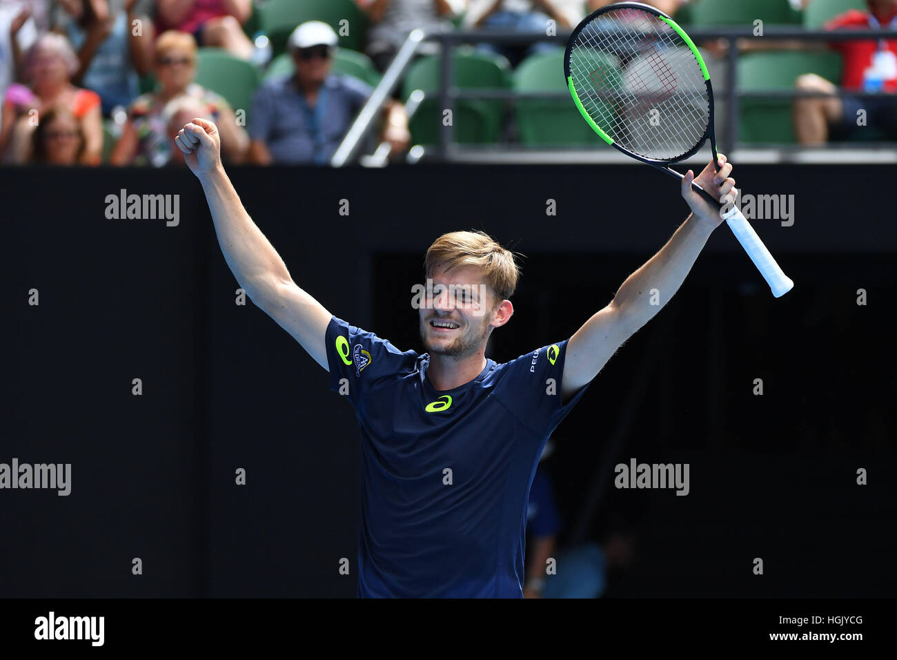 Melbourne, Australia. David Goffin (BEL) celebrates victory against ...