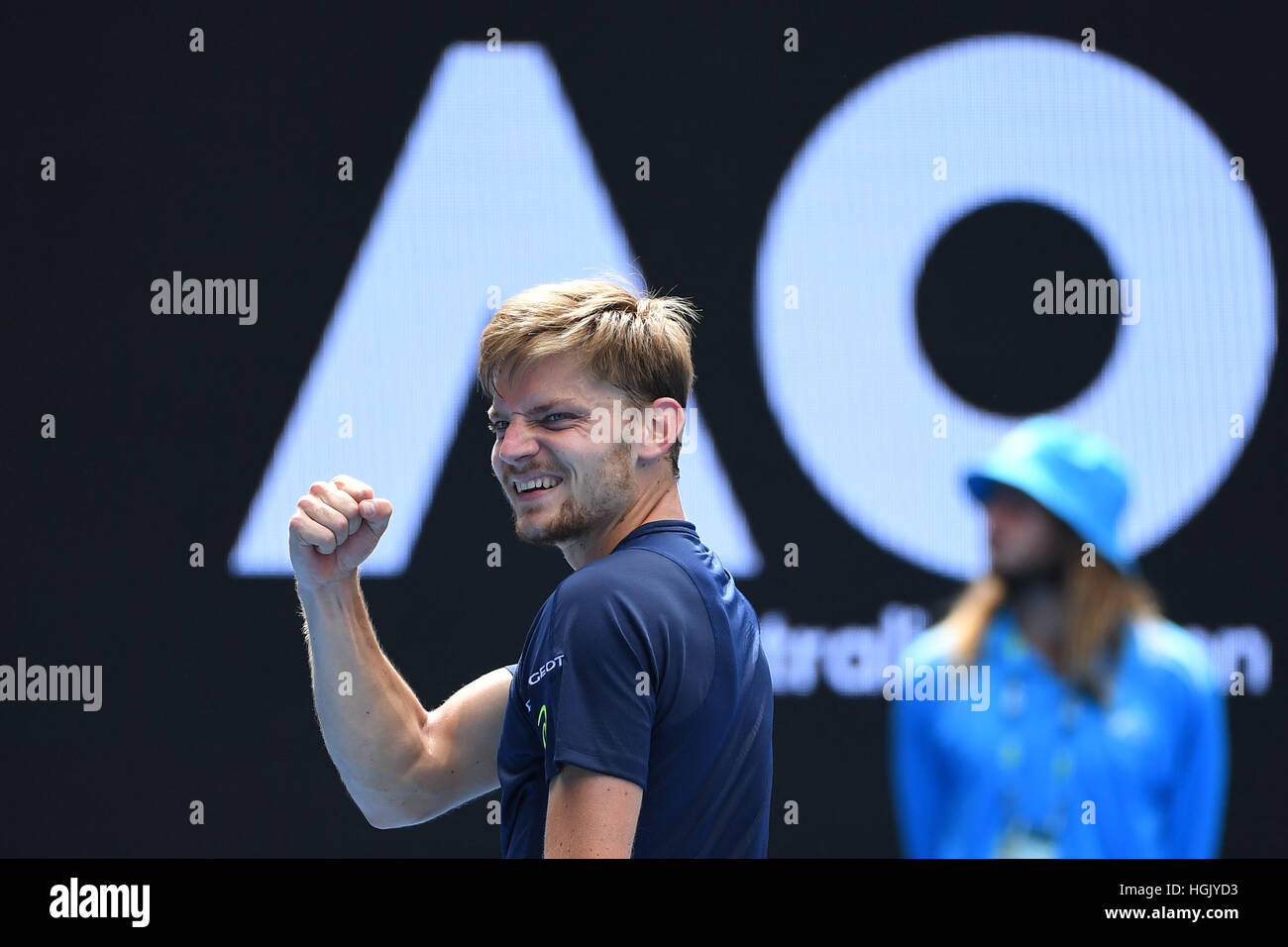 Melbourne, Australia. David Goffin (BEL) celebrates victory against ...