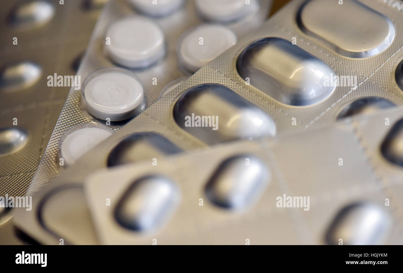 Frankfurt, Germany. 23rd Jan, 2017. Different packaged medine tablets ...