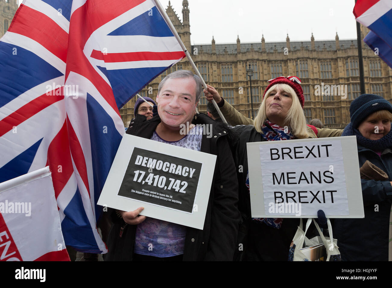 London, UK. 23rd Jan, 2017. Pro Brexit protesters demonstrate outside ...