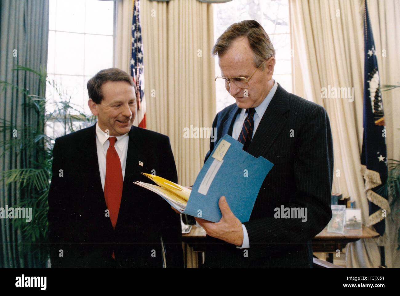 United States President George H.W. Bush meets with new Chief of Staff ...