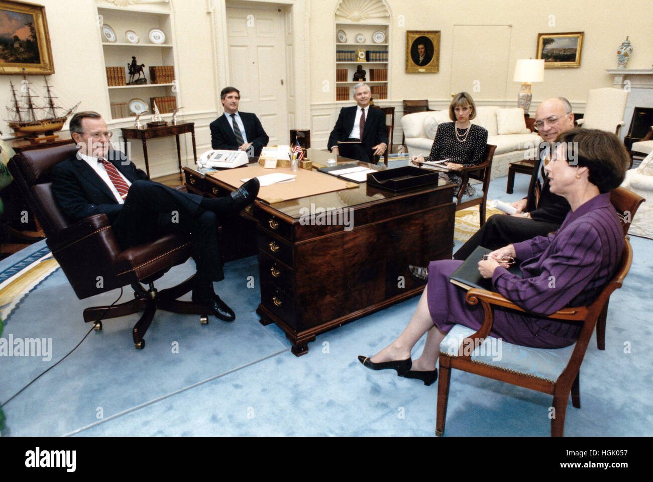 United States President George H.W. Bush, left, meets with US Secretary ...