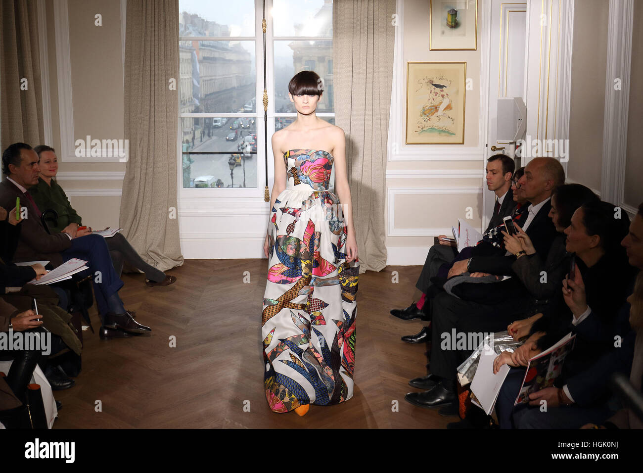 Paris, France. 23rd Jan, 2017. A model wears a creation by Fench ...