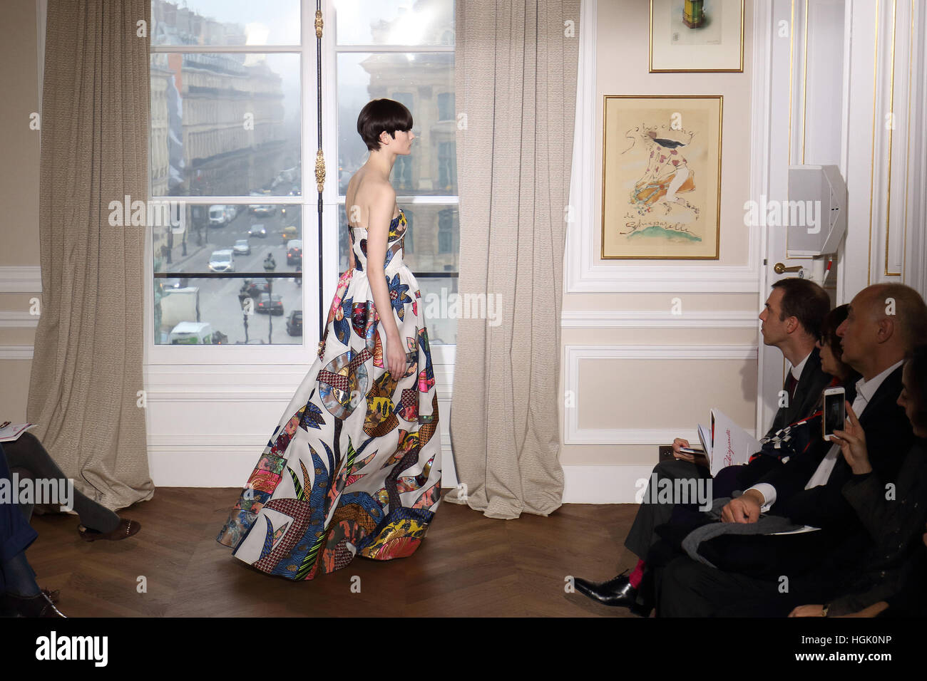 Paris, France. 23rd Jan, 2017. A model wears a creation by Fench ...