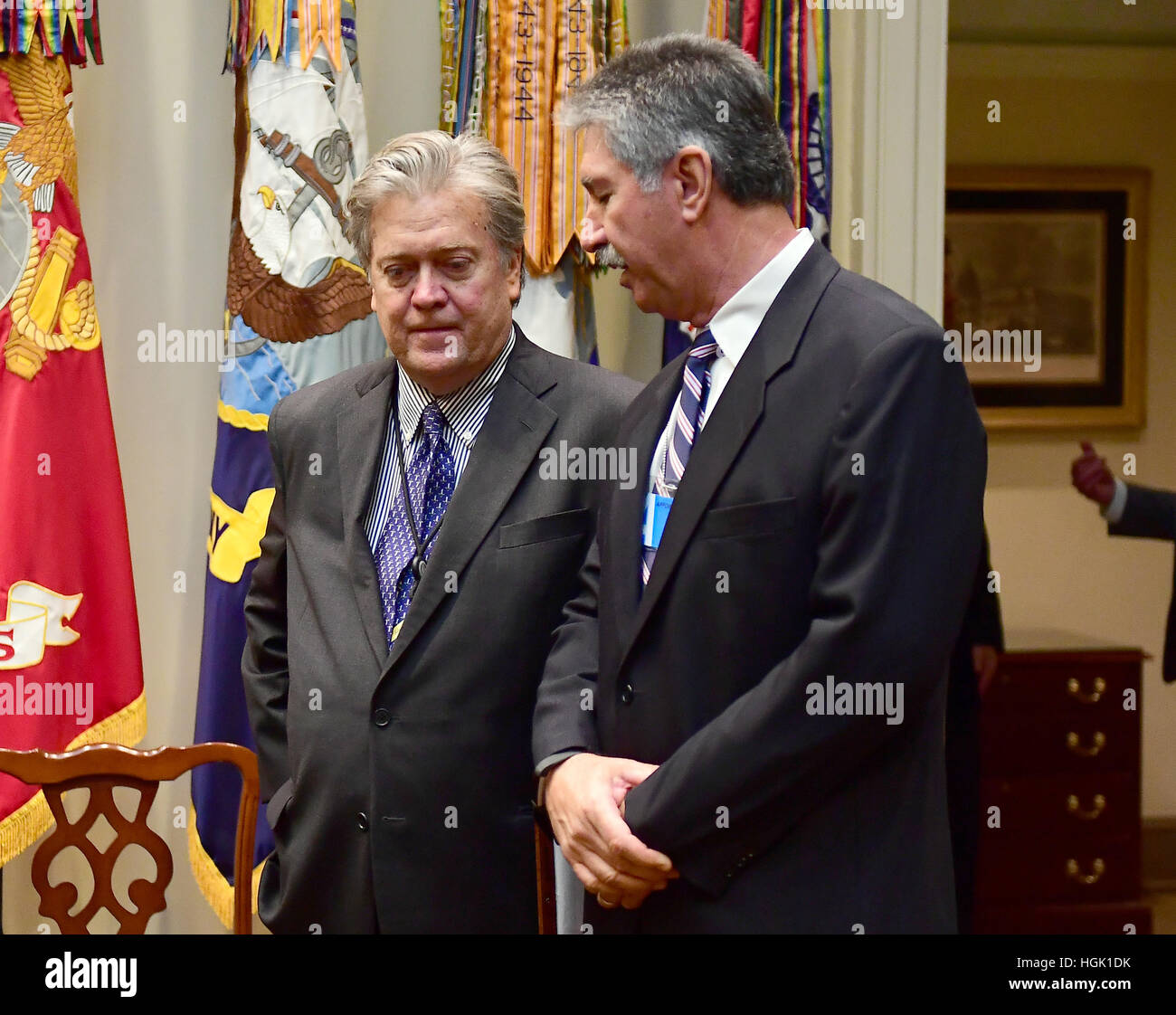 Washington, DC, USA. 23rd Jan, 2017. Steven K. Bannon, left, speaks ...