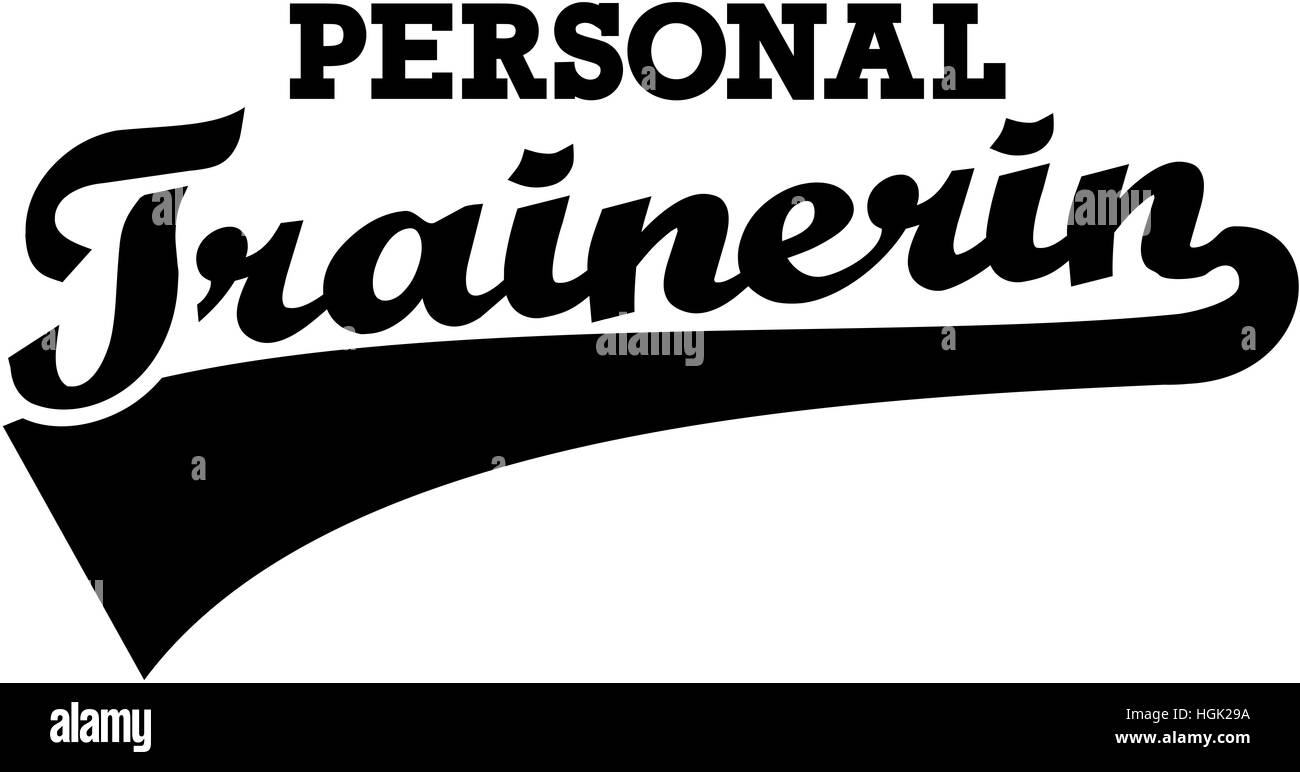 Female personal trainer retro font german Stock Photo - Alamy