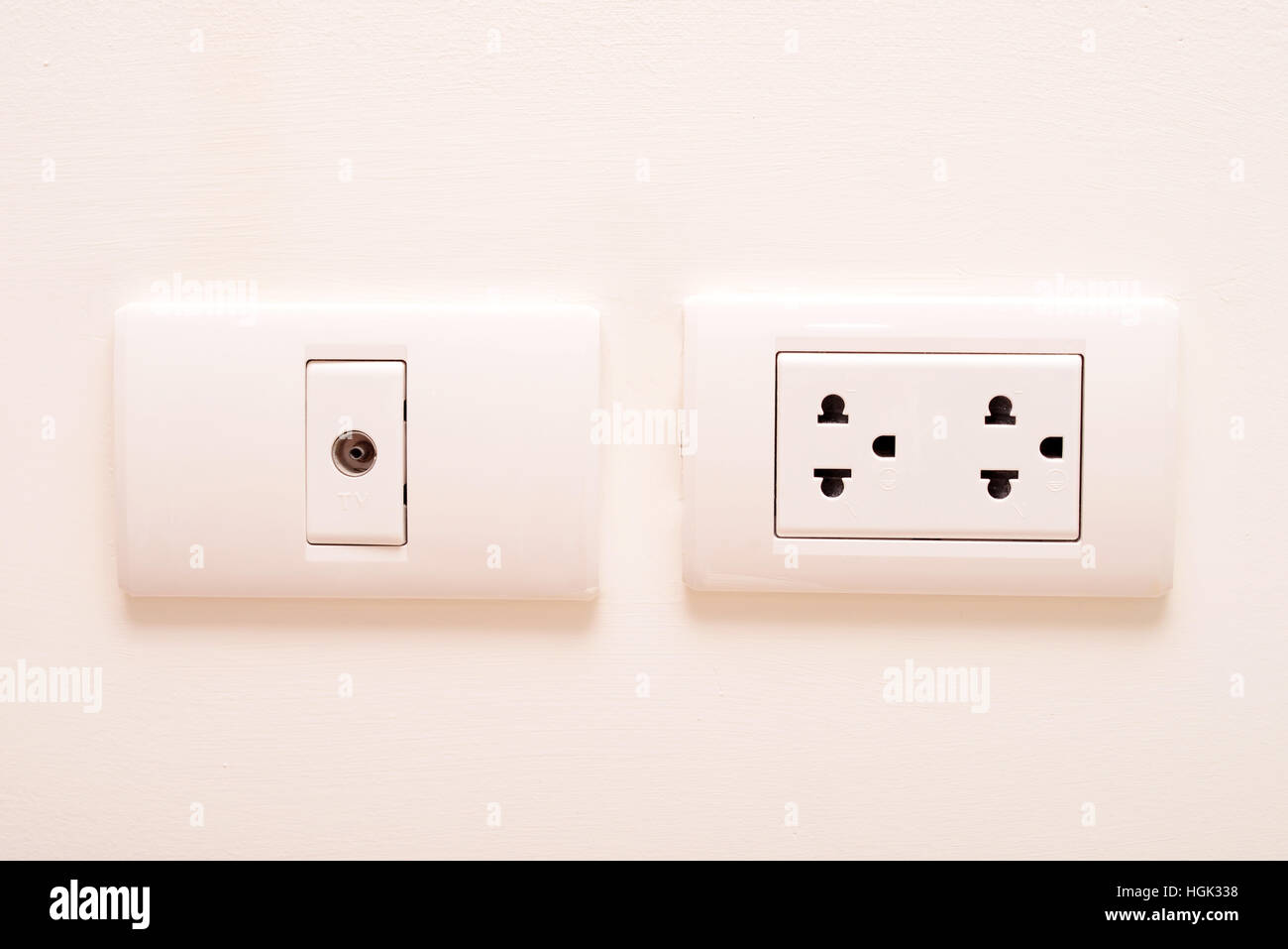 White Electrical Outlet and Wall Plate at the wall Stock Photo - Alamy