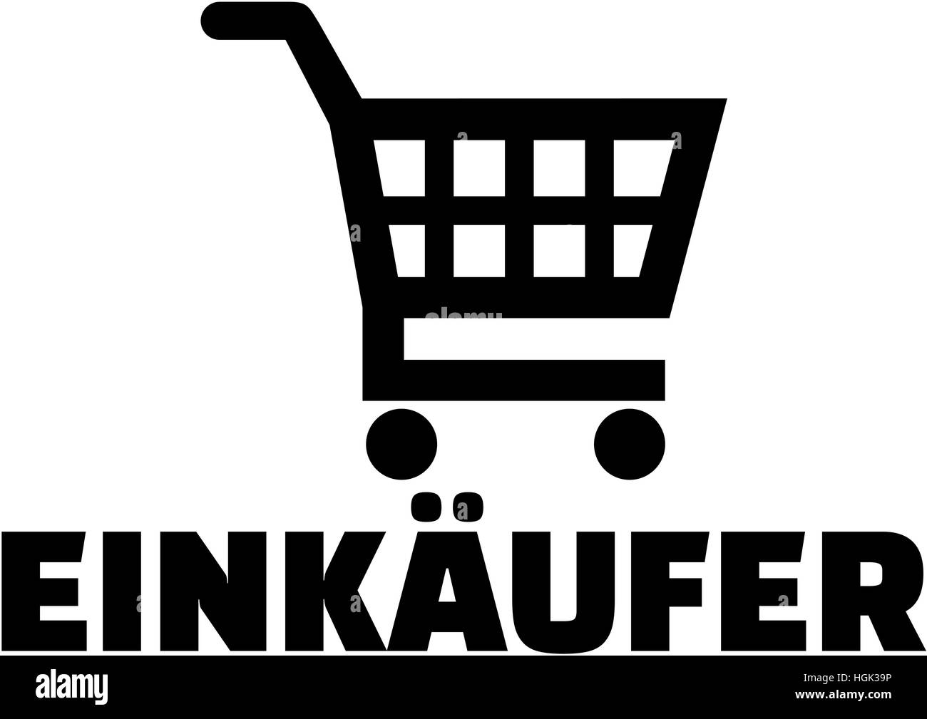 Shopping cart icon with german purchaser job title Stock Photo - Alamy