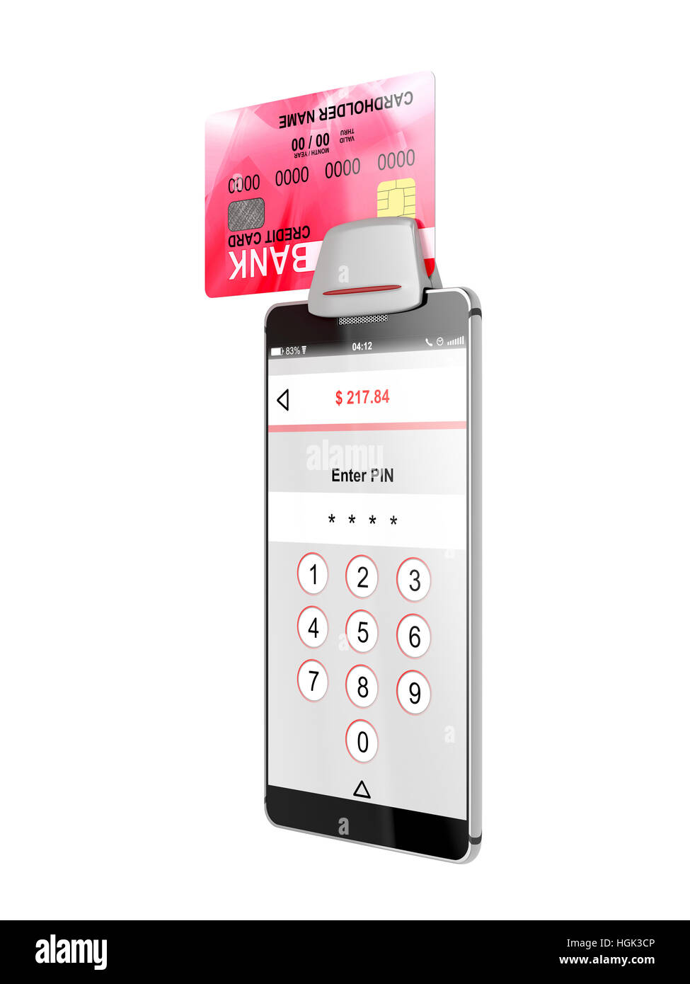 Smartphone and credit card reader, isolated on white background Stock ...