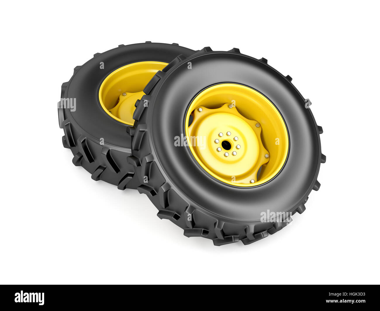 Two tractor wheels on white background Stock Photo - Alamy