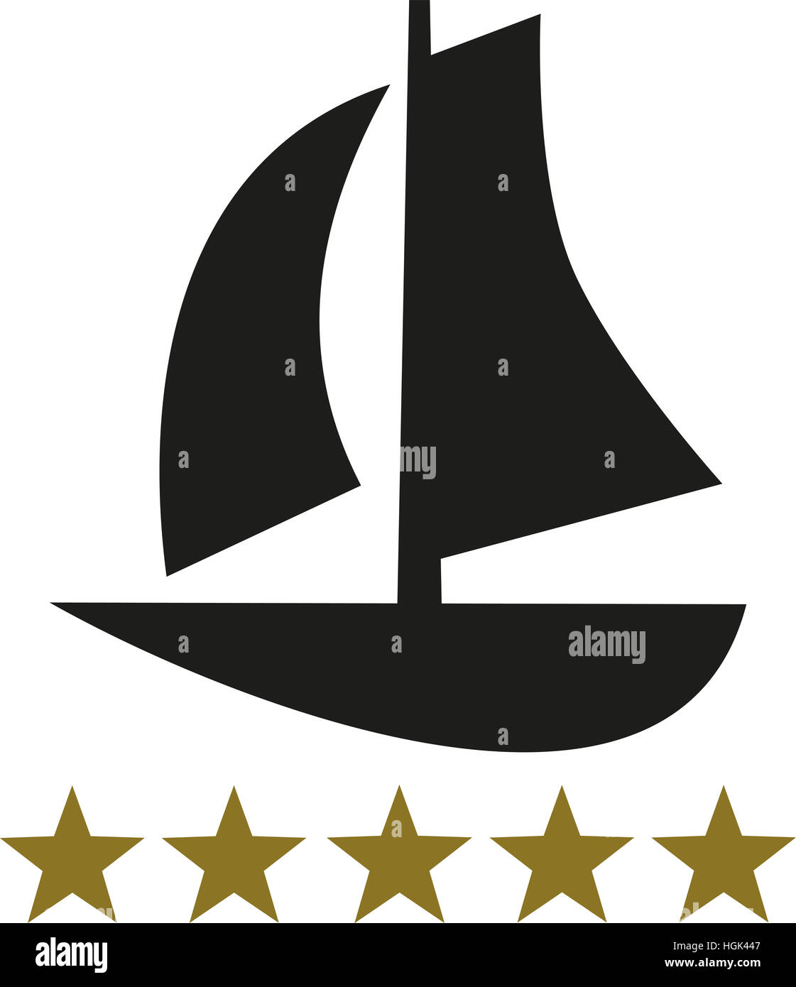Sailing boat with five golden stars Stock Photo - Alamy