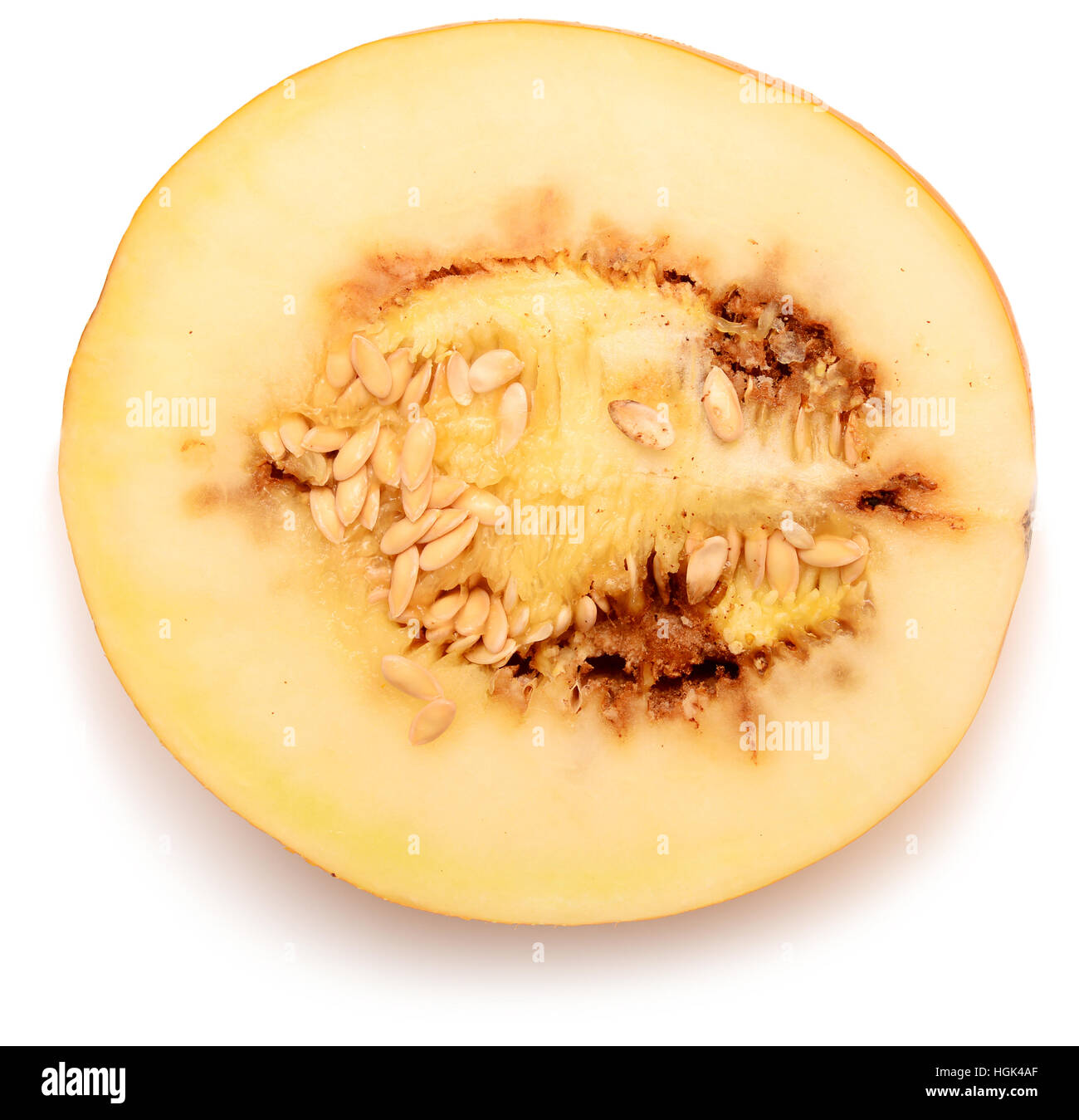 Yellow rotten melon slices on white background Stock Photo - Alamy